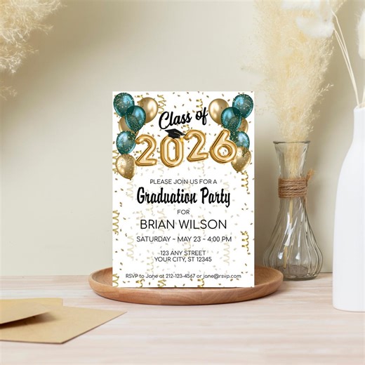 Graduation Invitation, Editable 5x7, Digital Download, Printable Template, Corjl Invitation - Etsy