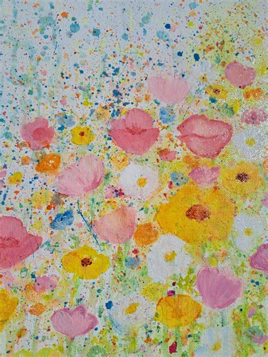 Spring Confetti Acrylic Painting on a Square Canvas, Vibrant Floral Abstract Painting - Etsy