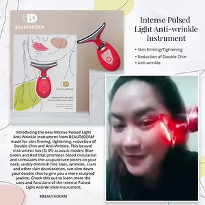 "Introducing the new Intense Pulsed Light Anti-Wrinkle Instrument from BEAUTéDERM made for skin firming, tightening, reduction of Double Chin and Anti-Wrinkle. This beauté instrument has (3) IPL acoustic modes: Blue Green and Red that promotes blood circulation and stimulates the acupuncture points on your neck, visibly diminish fine lines, wrinkles, scars and other skin discoloration, can slim down your double chin to give you a more sculpted jawline." #IPLAntiWrinkleInstrumentReview #BEAUTéDER