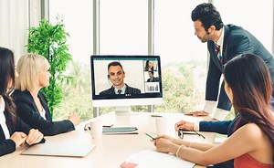 Video Call Group Business People Meeting on Virtual Workplace or Remote Office Stock Photo - Image of video, covid19: 204521302