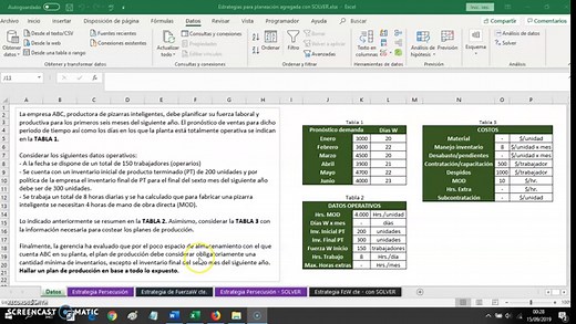 Planeación Agregada de la Producción - con SOLVER
