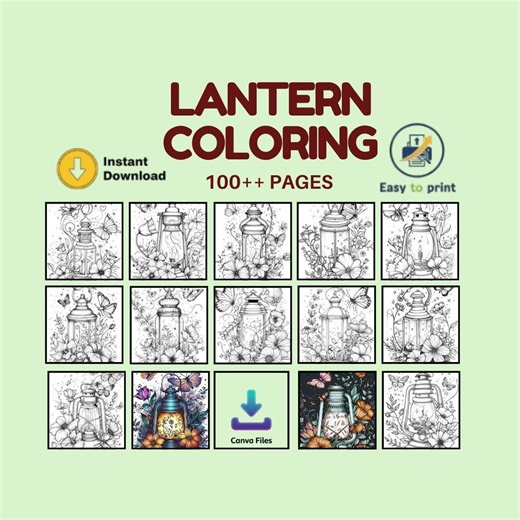 Lantern Coloring Line Art | 100+ Pages (canva Download) - Etsy