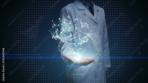 Doctor open palm, Brain connect digital lines, expanding artificial intelligence.