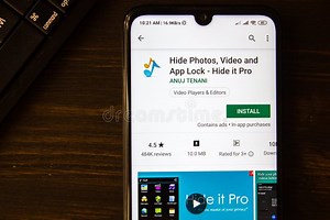Ivanovsk, Russia - July 21, 2019: Hide Photos, Video and App Lock App on the Display of Smartphone Editorial Photography - Image of cell, cellphone: 158920212