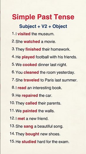 Simple Past Tense Sentences (Subject + V2 + Object) for Perfect Grammar! 🚀 Learn English Easily