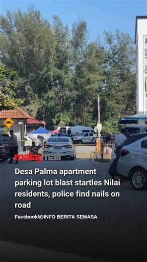 Malay Mail on Instagram: "Residents were startled by an explosion near the parking area of Desa Palma apartment in Nilai, Negeri Sembilan, early this morning. Nilai District Deputy Police Chief, Deputy Superintendent Mohamad Asiff Jamaldin, said police received a report via the emergency hotline at around 6.30am, according to a report published in BuletinTV3 today. “Our team rushed to the scene and found numerous nails scattered on the road, as well as several vehicles damaged by shrapnel from t
