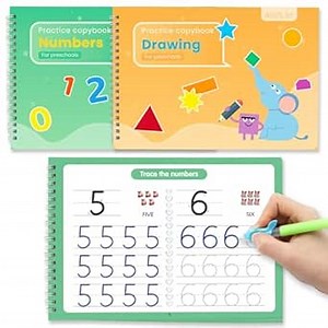 Large Grooved Handwriting Practice with Pencil Grips for Kids, 2 Pack 10.5 x 7 in Reusable Children's Magic Copybooks Children Tracing Books Ages 3-8 for Preschool Kindergarten Learning Activities