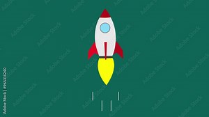 Flying rocket icon, rocket animation concept. Rocket animation icon speed flying on the air in the sky above the clouds. Rocket in space. Seamless looping time-lapse 4k video animation background.
