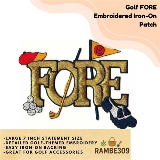 7" Golf FORE Embroidered Iron-on Patch, Club Ball Cleat Design - Etsy