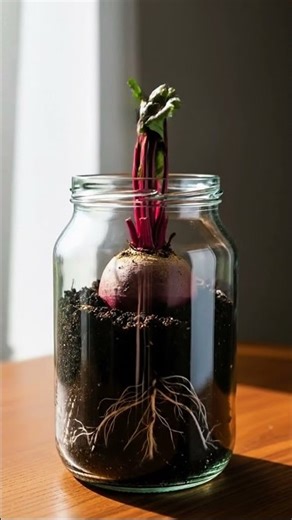 Regrowing Beetroot From Cut in Jar #planttimelapse