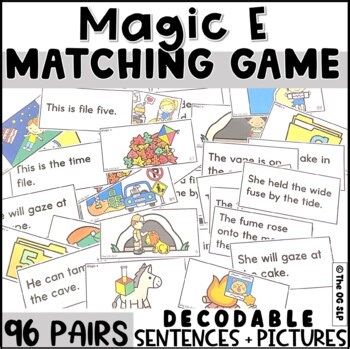 Magic E Matching Game Decodable Sentences with Pictures CVCe Sentences