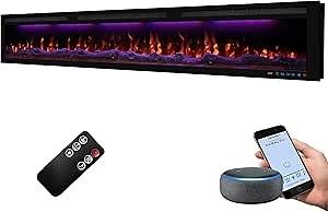 88" WiFi-Enabled Electric Fireplace Inserts, Smart Control via Alexa or App, Recessed & Wall Mounted Fireplace Heater with Thermostat, Slim Frame, Multi-Color Combinations, Black