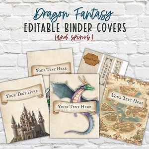 Dragon Fantasy Binder Covers & Spine Labels | Editable Magic Theme Homeschool Binder Set | Instant Download - Etsy
