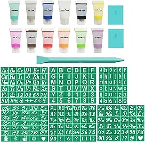 JAJADO Silk Screen Stencils Letters Stencils Numbers Chalk Paste Starter Kits 20 Pcs, Adhesive Screen Printing Stencils Mesh Transfers Chalk Paint for Craft Stencils Painting on Wood DIY T-Shirt Card