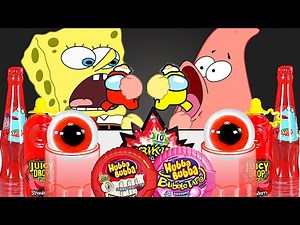 🏆 SpongeBob Patrick Red Food Mukbang Hubba Bubba Eyeball jelly!!!