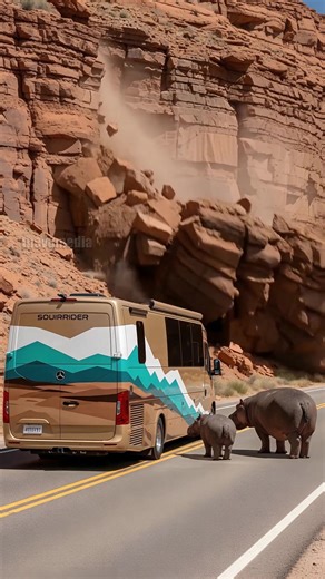 28K views · 125 reactions | Hippo blocks the road and attacks the bus in a series of events! #animals #wildlife | The Vu Team | Facebook