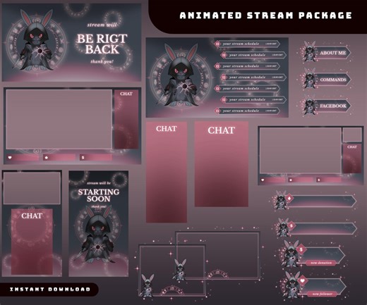 Abyss Bunny Animated Stream Overlay Package, Tiktok Overlay, Schedule Dark Occult Overlay, Mystical Character, Gray Pink Gothic Bunny Twitch - Etsy