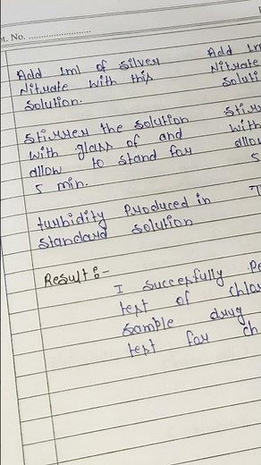 Limit test of chloride practical #yt #handwrittennotes #pharmacy #youtubeshorts #shorts