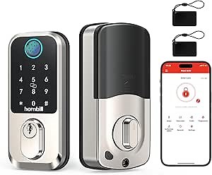 Wi-Fi Smart Deadbolt Keyless Entry: 9-in-1 Hornbill Smart Lock for Front Door, Smart Deadbolt Lock, Electronic Keypad Code Fingerprint Unlock, Works with Alexa for Home Office Hotel, Satin Nickel