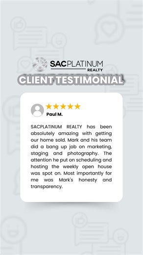 📸✨ The Power of Presentation: Marketing, staging, photography — when done right, they can turn “For Sale” into “Sold” faster than you think. Paul’s home sold with style because we treated every detail like it mattered… because it does. From hosting open houses to honest conversations, we make sure our clients feel confident every step of the way. Follow for more real stories of selling success! #homepresentation #sacplatinumrealty #markdayarealtor #clienttestimonial #realestatestaging #marketin