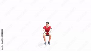 Woman exercise animation 3d model on a white background in the t-shirt. Low Poly Style. Turntable camera view