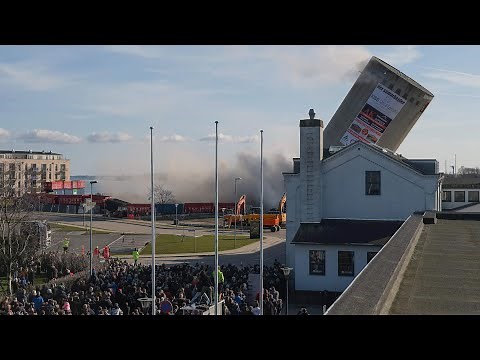 Denmark demolition goes wrong as silo falls wrong way