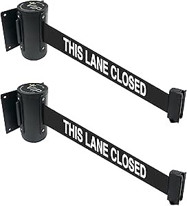 2 pcs Package Retractable Fixed Wall Mounted Queue Safety Belt Barriers with Steel Case in Tuff Tex Black Finished, VIP Crowd Control (120" TLC Belt)