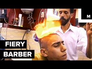 This barber cuts hair with fire