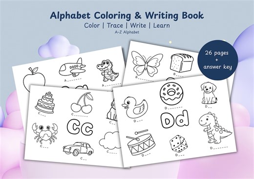 Alphabet Coloring & Writing Worksheets – ABC Tracing Pages PDF, Printable Alphabet Book - Etsy