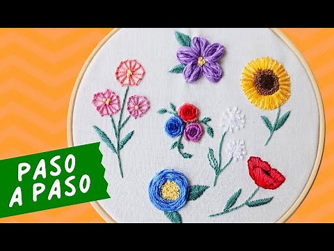 🧵7 PUNTADAS BASICAS para Bordar Flores a Mano 🌷 Bordado PASO a PASO