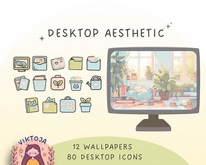 Cozy Cat Desktop Wallpaper Bundle: Boho Kawaii Icons (digital Download) - Etsy