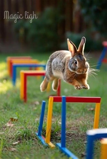 Bunny Jumps Mini Hurdles Like a Champ!