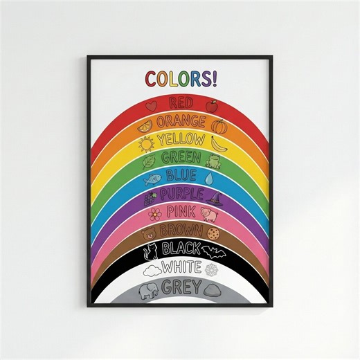 Colors Wall Art, Rainbow Color Chart Poster, Educational Toddler Print, Nursery Wall Art, Kids Room Decor, Playroom Decor, Digital Download - Etsy