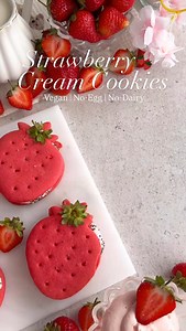 Strawberry Cream Cookies🍓 COMMENT ‘COOKIE’ and I’ll DM you the recipe link! Follow @thelittleblogofvegan for the best vegan recipes! FRESH FRUITY, loaded with strawberries! Vegan & ready in under 30 minutes, these little strawberry sandwich cookies melt in the mouth & are utterly delicious! Fresh strawberry cookies with a pink berry cream swirl & strawberry jam filling, they take 10 minutes to make, are delicious & super cute! 🍓Vegan, No-Egg, No-Dairy, Easy! ——> Get the recipe on my website: t