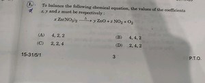 dTo balance the following chemical equation, the values of the... | Filo