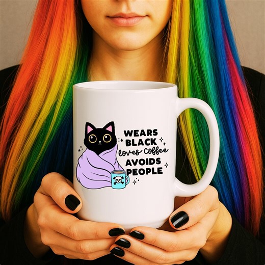 Funny Coffee Mug | Black Cat Mom, Introvert Gift - Etsy UK