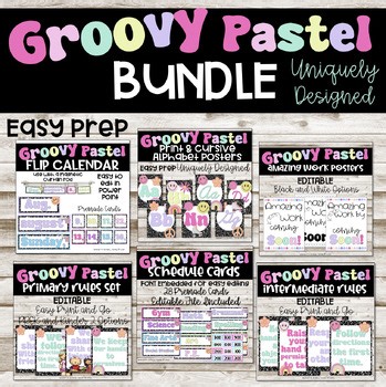Editable Groovy Pastels Decor Bundle, Composition Notebook Covers, Templates