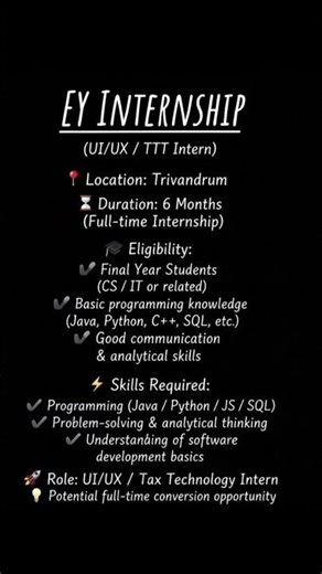 🚀 EY Internship Hiring 2026 | UI/UX / TTT Intern #internship2026 #jobs2026