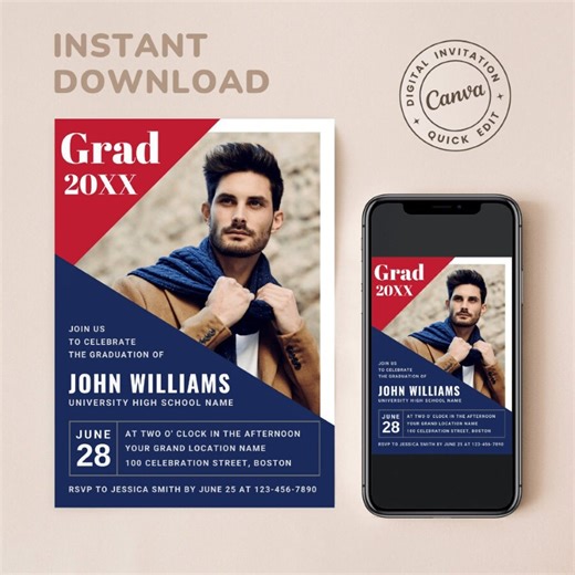 Editable Graduation Invitation Template | Custom Photo Grad Party Invite Class of 2026 (digital Download) - Etsy