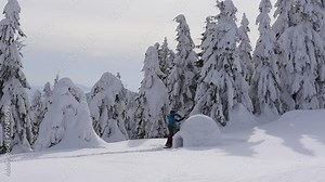 Snow igloo building in the high mountain. Winter video
