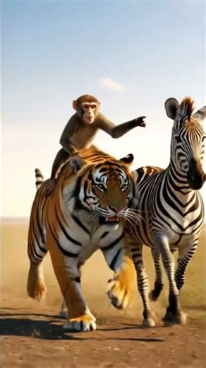 Tiger and monkey chasing the innocent zebra 🥹#DreamScreenAI