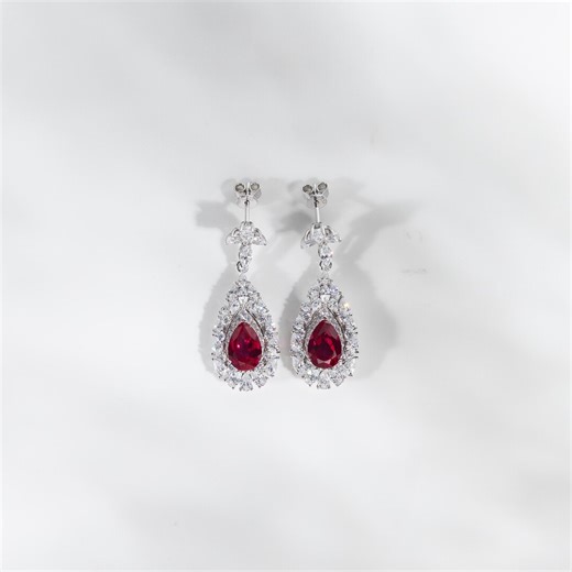 Vintage Lab Ruby Hoop Earrings, Teardrop Ruby Earrings, Delicate Earrings, Fine Handmade Jewel, Birthstone Birthday Gifts for Her - Etsy