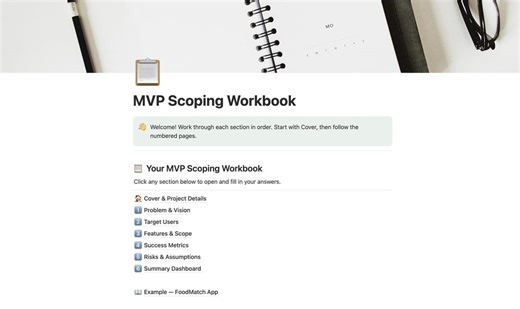 MVP Scoping Workbook Notion Template | Startup Planning | Non-technical Founders | Google Sheets - Etsy