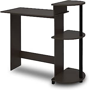 Amazon.com: Furinno Compact Computer Desk with Shelves, Round Side, Espresso/Black : Home & Kitchen