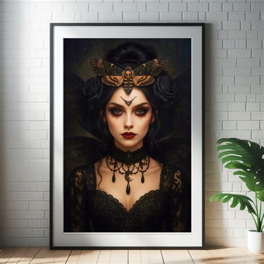 Death Hawk Moth Queen | Gothic Fantasy Lunar Goddess Portrait | Dark Moth Witch Printable Art - Etsy UK
