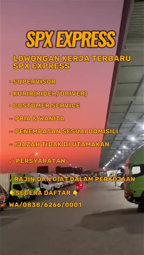 Spx Express√ Info terkait kendala jasa pengiriman SPX EXPRESS: •Lacak Paket SPX •Cek Pengiriman Paket •Info No Kurir •Retur Paket •Informasi Tentang SPX Express >Silakan hubungi No wa 0838-6266-0001 Nikmati layanan pengiriman cepat & terpercaya dengan SPX Express Indonesia #pengirimanexpress #spx #shopee #spxexpress