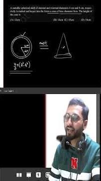 Spherical shell (D_ext=8, D_int=4) recast as cone (D=8) — Find cone height. #Mensuration