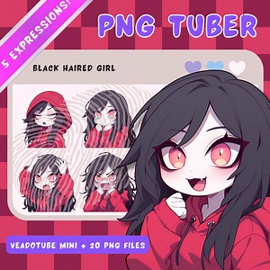Black Haired Pngtuber Girl: Anime Chibi Vtuber Model - 5 Expressions - Etsy Canada