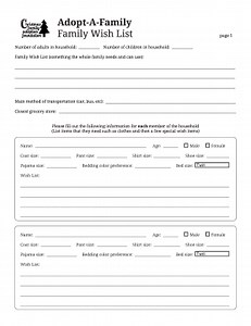 Christmas Family Adoption Foundation Family Wish Form - Fill Online, Printable, Fillable, Blank - pdfFiller