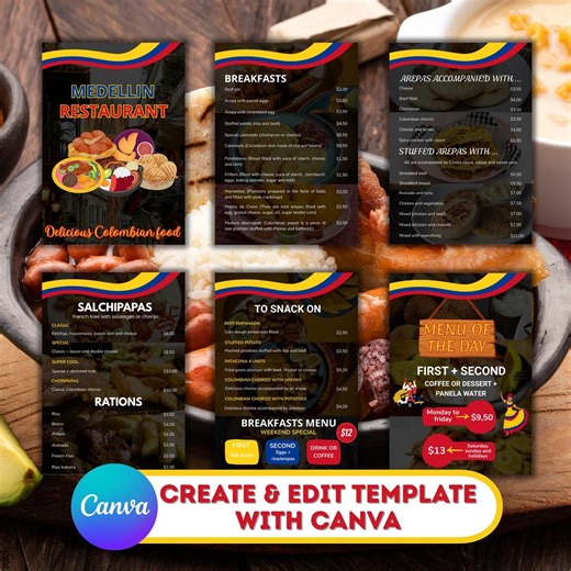 Colombian Food Menu Templates/colombian Food Menu/colombian Food Menu Canva/editable Colombian Food Menu in Canva/latin Restaurant Menu - Etsy Canada